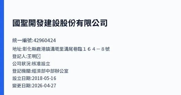 國聖開發建設股份有限公司的照片-統編 42960424(彰化縣) 公司登記資料與營業項目詳細圖表