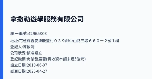 拿撒勒遊學服務有限公司的照片-統編 42965808(花蓮縣) 公司登記資料與營業項目詳細圖表