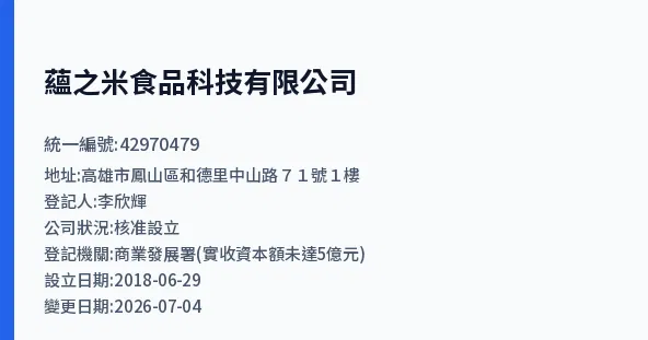 蘊之米食品科技有限公司的照片-統編 42970479(高雄市) 公司登記資料與營業項目詳細圖表