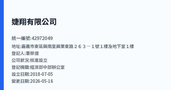 婕翔有限公司的照片-統編 42972049(嘉義市) 公司登記資料與營業項目詳細圖表