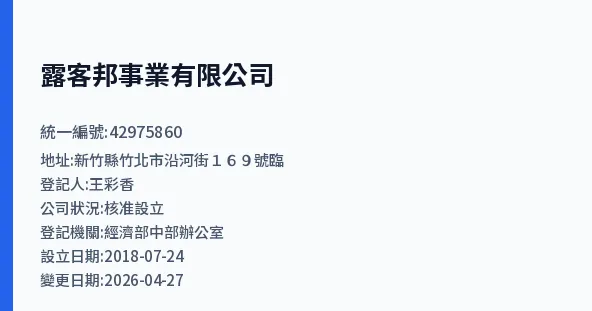 露客邦事業有限公司的照片-統編 42975860(新竹縣) 公司登記資料與營業項目詳細圖表