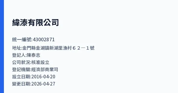 緯溙有限公司的照片-統編 43002871(金門縣) 公司登記資料與營業項目詳細圖表
