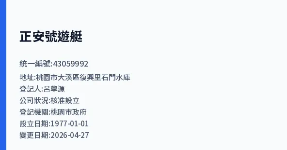 正安號遊艇的照片-統編 43059992(桃園市) 公司登記資料與營業項目詳細圖表