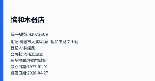 協和木器店的照片-統編 43073609(桃園市) 公司登記資料與營業項目詳細圖表