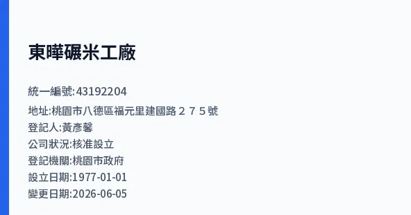 東曄碾米工廠的照片-統編 43192204(桃園市) 公司登記資料與營業項目詳細圖表