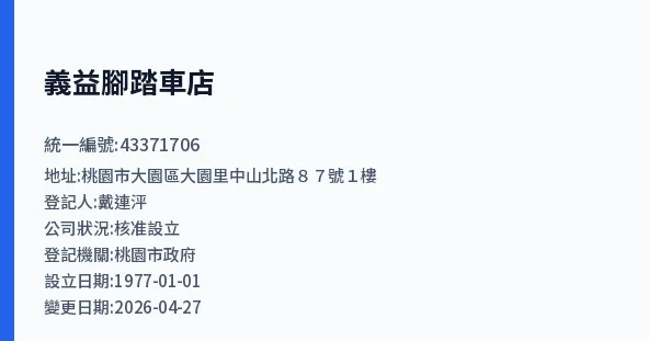 義益腳踏車店的照片-統編 43371706(桃園市) 公司登記資料與營業項目詳細圖表