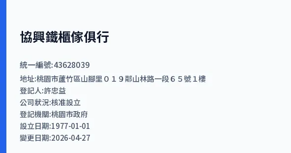 協興鐵櫃傢俱行的照片-統編 43628039(桃園市) 公司登記資料與營業項目詳細圖表