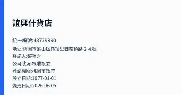誼興什貨店的照片-統編 43739990(桃園市) 公司登記資料與營業項目詳細圖表