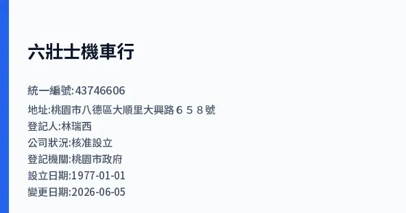六壯士機車行的照片-統編 43746606(桃園市) 公司登記資料與營業項目詳細圖表