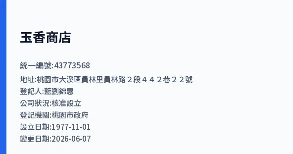 玉香商店的照片-統編 43773568(桃園市) 公司登記資料與營業項目詳細圖表