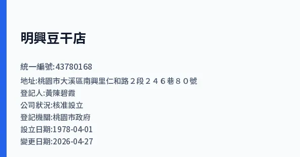 明興豆干店的照片-統編 43780168(桃園市) 公司登記資料與營業項目詳細圖表