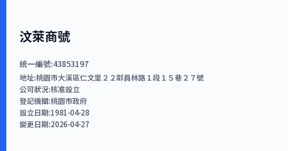 汶萊商號的照片-統編 43853197(桃園市) 公司登記資料與營業項目詳細圖表