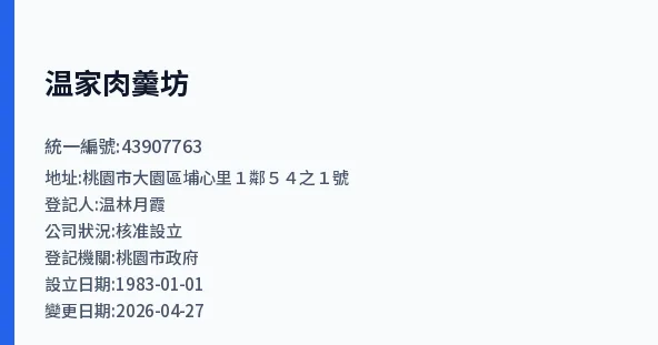 温家肉羹坊的照片-統編 43907763(桃園市) 公司登記資料與營業項目詳細圖表