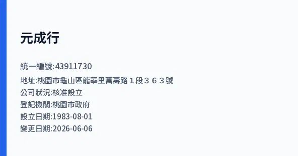 元成行的照片-統編 43911730(桃園市) 公司登記資料與營業項目詳細圖表