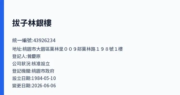 拔子林銀樓的照片-統編 43926234(桃園市) 公司登記資料與營業項目詳細圖表