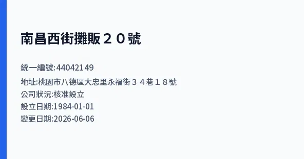 南昌西街攤販20號的照片-統編 44042149(桃園市) 公司登記資料與營業項目詳細圖表