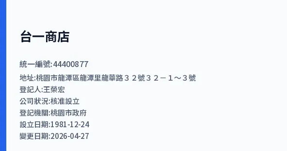 台一商店的照片-統編 44400877(桃園市) 公司登記資料與營業項目詳細圖表