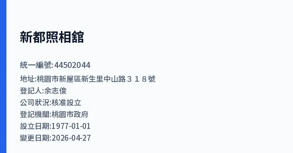 新都照相舘的照片-統編 44502044(桃園市) 公司登記資料與營業項目詳細圖表
