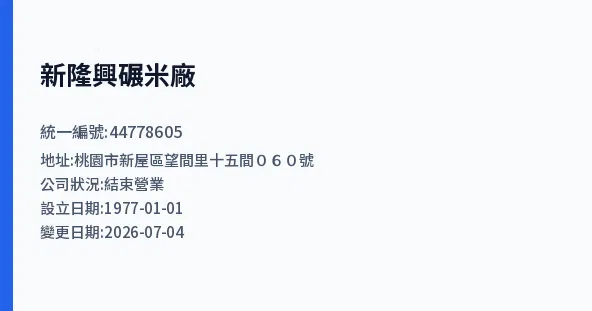 新隆興碾米廠的照片-統編 44778605(桃園市) 公司登記資料與營業項目詳細圖表