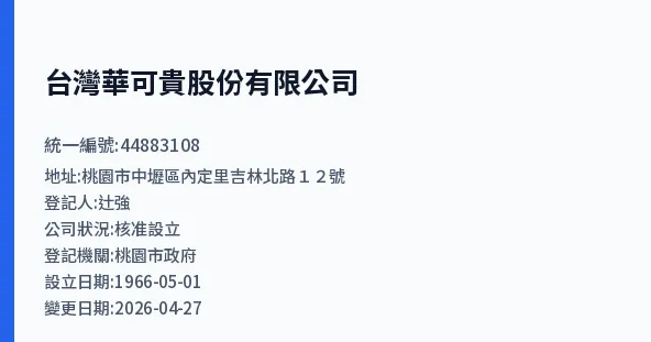 台灣華可貴股份有限公司的照片-統編 44883108(桃園市) 公司登記資料與營業項目詳細圖表