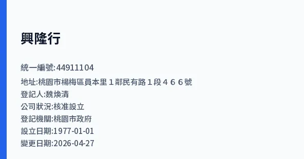 興隆行的照片-統編 44911104(桃園市) 公司登記資料與營業項目詳細圖表