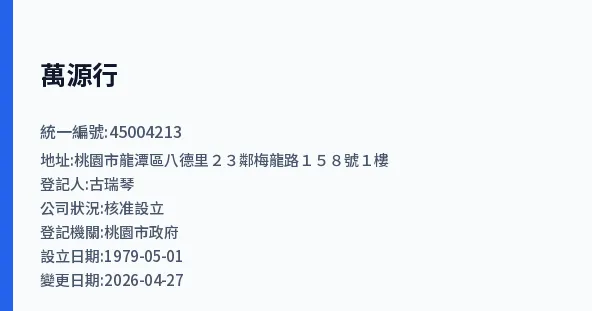 萬源行的照片-統編 45004213(桃園市) 公司登記資料與營業項目詳細圖表
