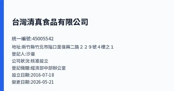 台灣清真食品有限公司的照片-統編 45005542(新竹縣) 公司登記資料與營業項目詳細圖表