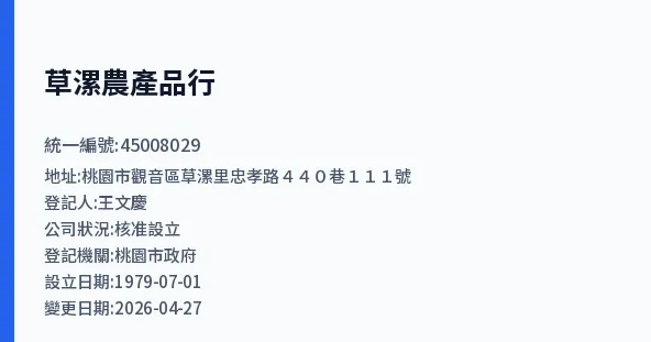 草漯農產品行的照片-統編 45008029(桃園市) 公司登記資料與營業項目詳細圖表