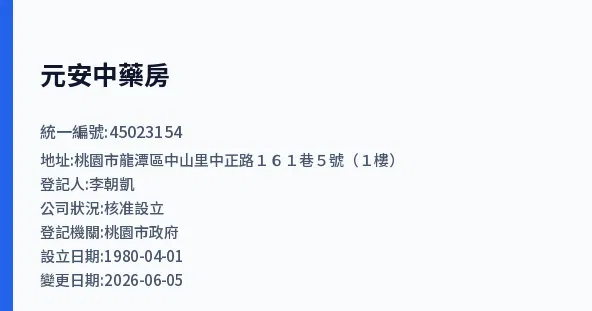 元安中藥房的照片-統編 45023154(桃園市) 公司登記資料與營業項目詳細圖表