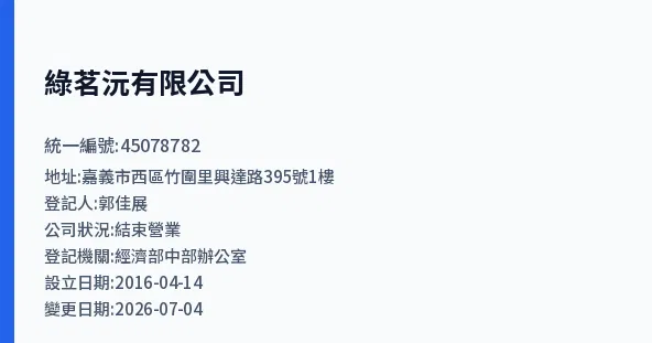 綠茗沅有限公司的照片-統編 45078782(嘉義市) 公司登記資料與營業項目詳細圖表