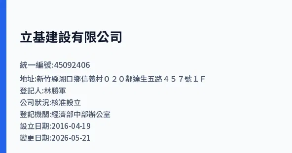 立基建設有限公司的照片-統編 45092406(新竹縣) 公司登記資料與營業項目詳細圖表