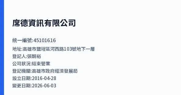 席德資訊有限公司的照片-統編 45101616(高雄市) 公司登記資料與營業項目詳細圖表