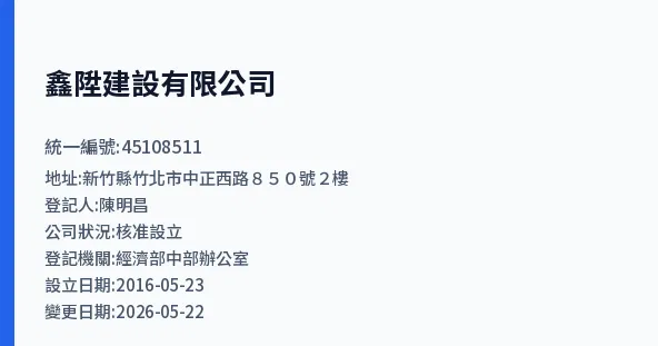 鑫陞建設有限公司的照片-統編 45108511(新竹縣) 公司登記資料與營業項目詳細圖表
