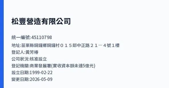 松豐營造有限公司的照片-統編 45110798(苗栗縣) 公司登記資料與營業項目詳細圖表
