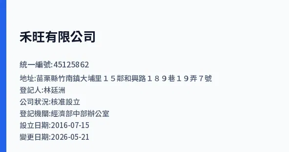 禾旺有限公司的照片-統編 45125862(苗栗縣) 公司登記資料與營業項目詳細圖表