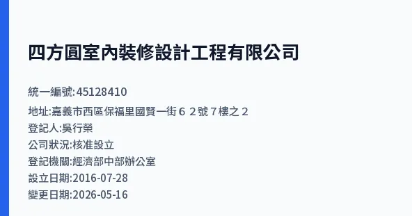 四方圓室內裝修設計工程有限公司的照片-統編 45128410(嘉義市) 公司登記資料與營業項目詳細圖表