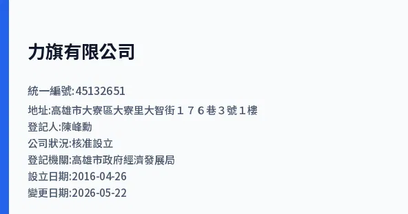 力旗有限公司的照片-統編 45132651(高雄市) 公司登記資料與營業項目詳細圖表
