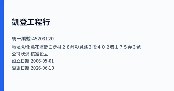 凱登工程行的照片-統編 45203120(彰化縣) 公司登記資料與營業項目詳細圖表