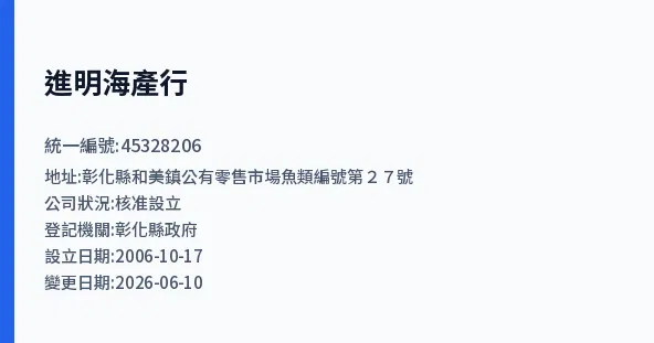 進明海產行的照片-統編 45328206(彰化縣) 公司登記資料與營業項目詳細圖表