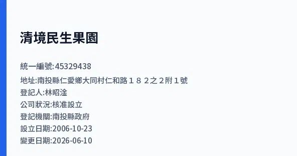 清境民生果園的照片-統編 45329438(南投縣) 公司登記資料與營業項目詳細圖表