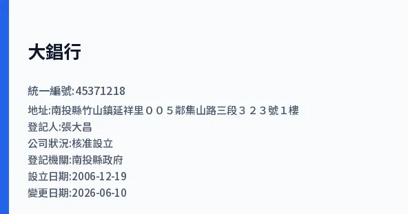 大錩行的照片-統編 45371218(南投縣) 公司登記資料與營業項目詳細圖表