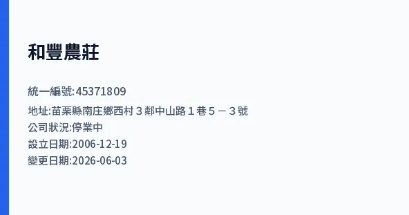 和豐農莊的照片-統編 45371809(苗栗縣) 公司登記資料與營業項目詳細圖表
