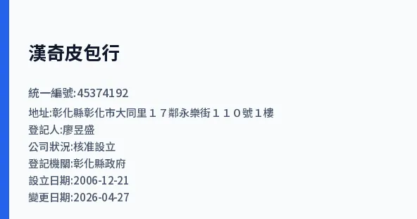 漢奇皮包行的照片-統編 45374192(彰化縣) 公司登記資料與營業項目詳細圖表