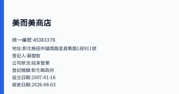 美而美商店的照片-統編 45383376(彰化縣) 公司登記資料與營業項目詳細圖表