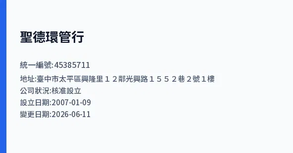 聖德環管行的照片-統編 45385711(臺中市) 公司登記資料與營業項目詳細圖表
