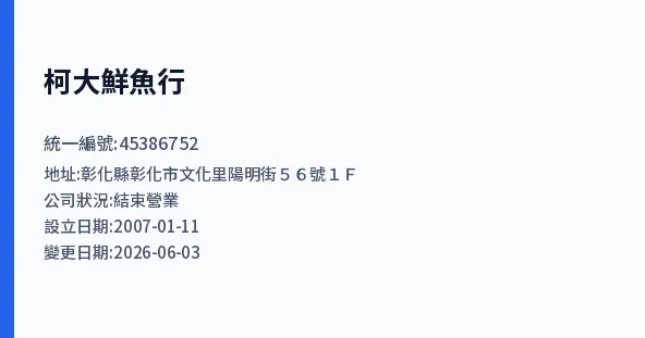 柯大鮮魚行的照片-統編 45386752(彰化縣) 公司登記資料與營業項目詳細圖表