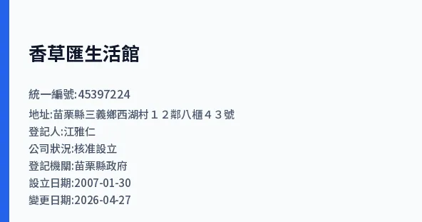 香草匯生活館的照片-統編 45397224(苗栗縣) 公司登記資料與營業項目詳細圖表