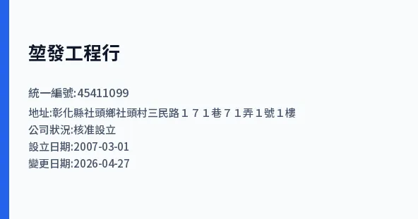 堃發工程行的照片-統編 45411099(彰化縣) 公司登記資料與營業項目詳細圖表