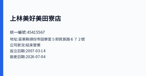 上林美好美田寮店的照片-統編 45415567(苗栗縣) 公司登記資料與營業項目詳細圖表