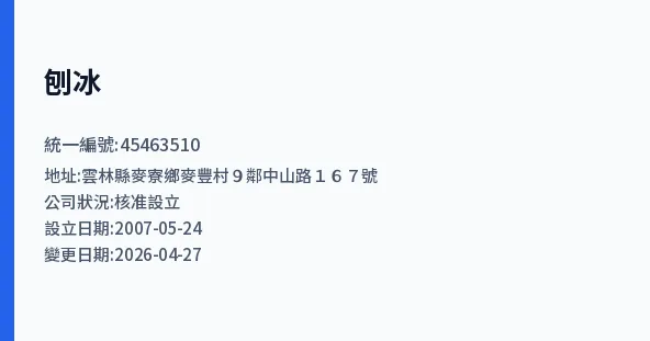 刨冰的照片-統編 45463510(雲林縣) 公司登記資料與營業項目詳細圖表